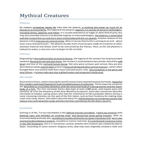 MYTHICAL CREATURES_animals_mythology_myths | PPTX
