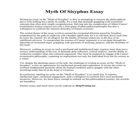 Myth Of Sisyphus Essay. Mississippi Valley State University | PDF