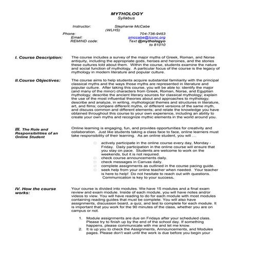 Mythology Syllabus | DOC