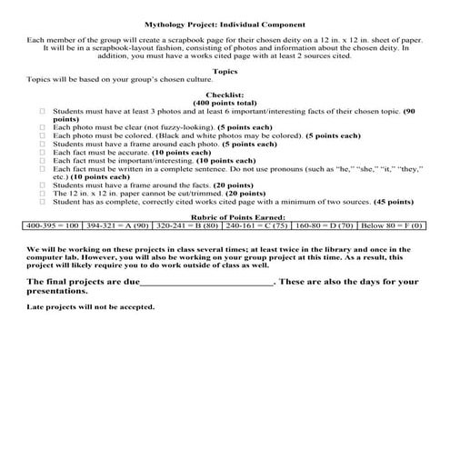 Mythology project individual component | PDF
