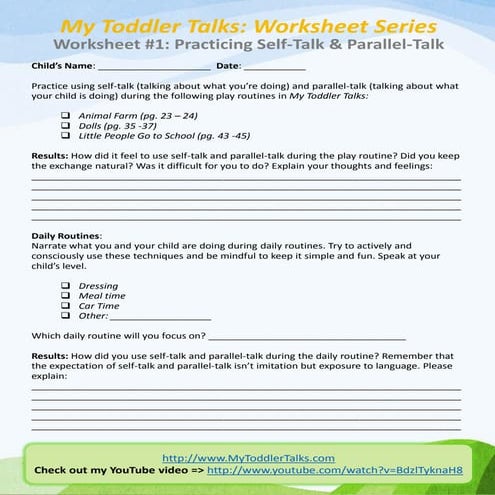 My Toddler Talks: Worksheet Series Worksheet #1: Practicing Self-Talk ...