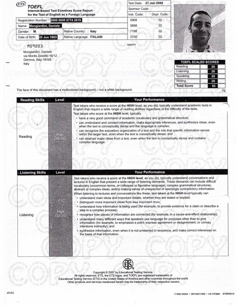 My Toefl Scores My Toefl Scores