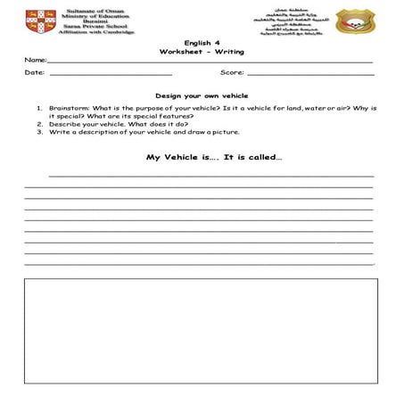Writing worksheet (My vehicle is...) | DOCX