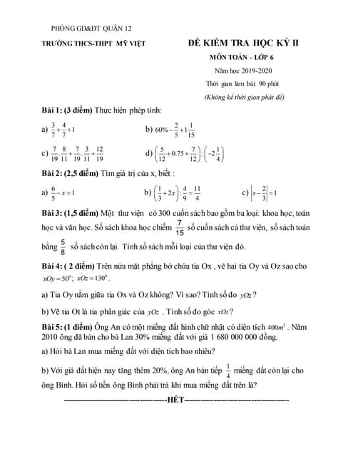 Đề Thi HK2 Toán 6 - THCS Linh Đông | PDF