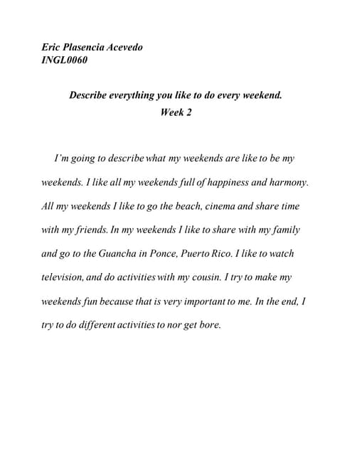 My summer vacation with Eric Plasencia | PDF