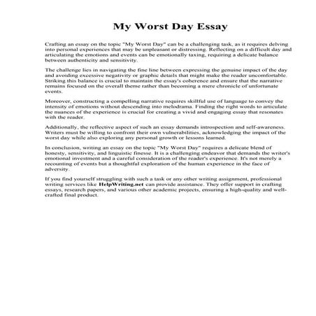 My Worst Day Essay. Northern State University | PDF