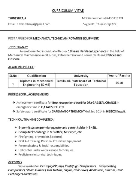 Resume- Rotating Equipment supervisor | DOC