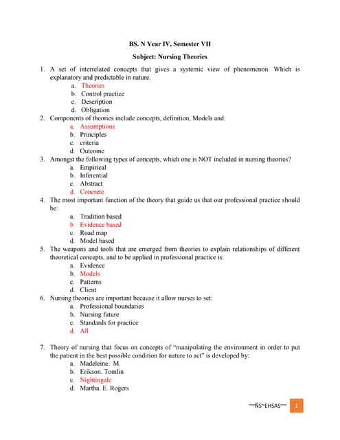 MCQs for Nursing | PDF