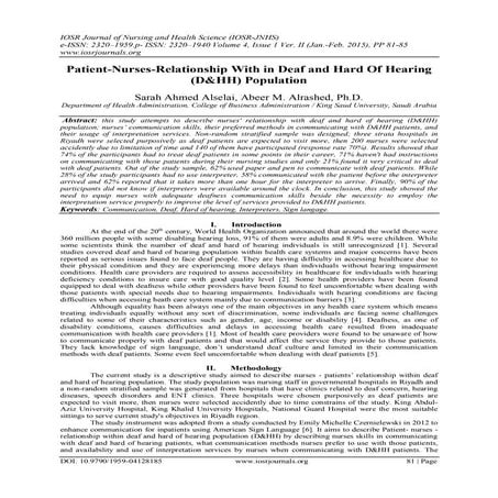 Patient-Nurses-Relationship With in Deaf and Hard Of Hearing (D&HH ...