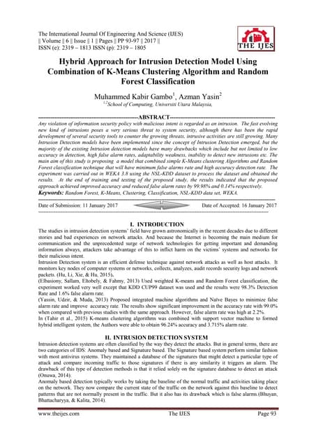 Hybrid Approach For Intrusion Detection Model Using Combination Of K Means Clustering Algorithm
