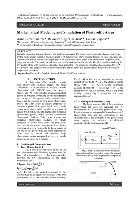 Mathematical Modeling Simulation And Validation Of Photovoltaic Cells Pdf