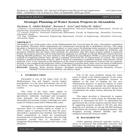 Strategic Planning of Water System Projects in Alexandria | PDF