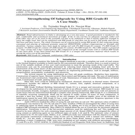 Strengthening Of Subgrade by Using RBI Grade-81 A Case Study | PDF