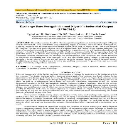 Exchange Rate Deregulation and Nigeria’s Industrial Output (1970-2015) | PDF