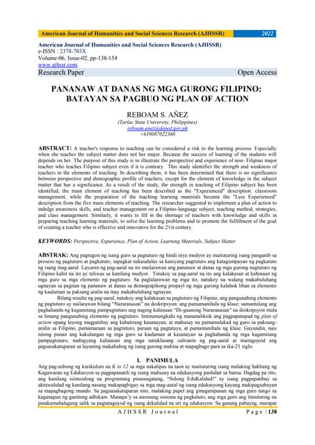“Mga Salik na Nakaaapekto sa Pagkatuto ng Mag-aaral sa Asignaturang Filipino” | PDF