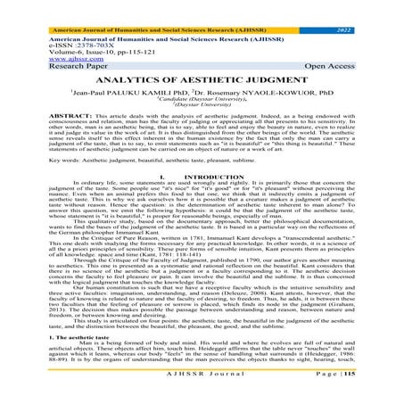 ANALYTICS OF AESTHETIC JUDGMENT | PDF