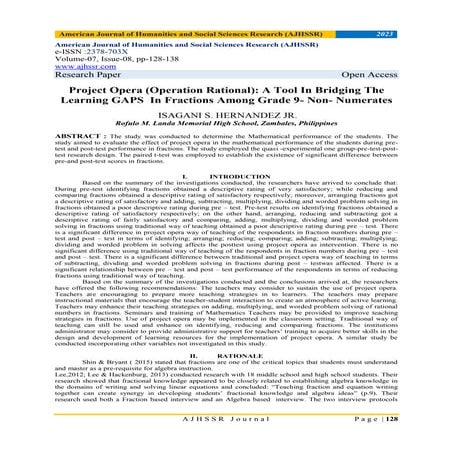 Project Opera (Operation Rational): A Tool In Bridging The Learning ...