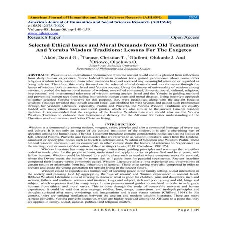 Selected Ethical Issues and Moral Demands from Old Testatment And ...