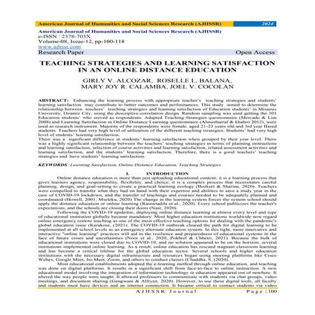 TEACHING STRATEGIES AND LEARNING SATISFACTION IN AN ONLINE DISTANCE ...