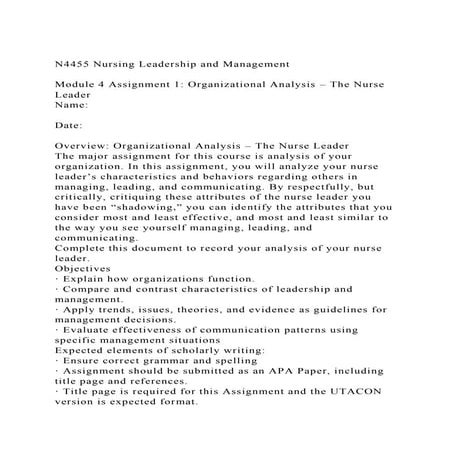 N4455 Nursing Leadership and ManagementModule 4 Assignment 1 .docx