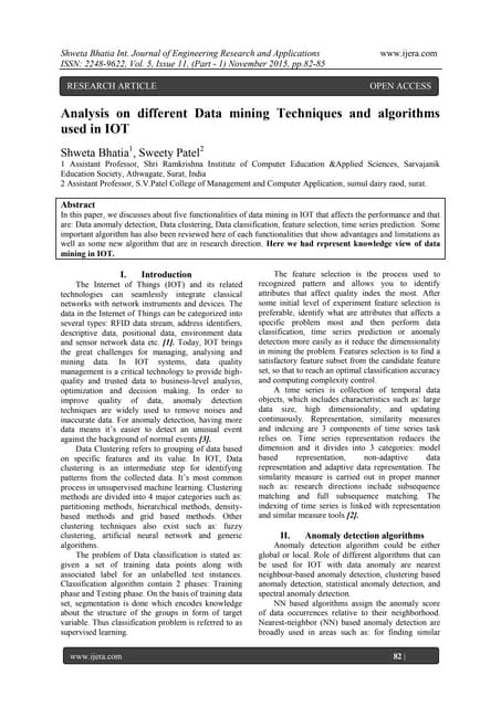 Analysis On Different Data Mining Techniques And Algorithms Used In Iot Pdf