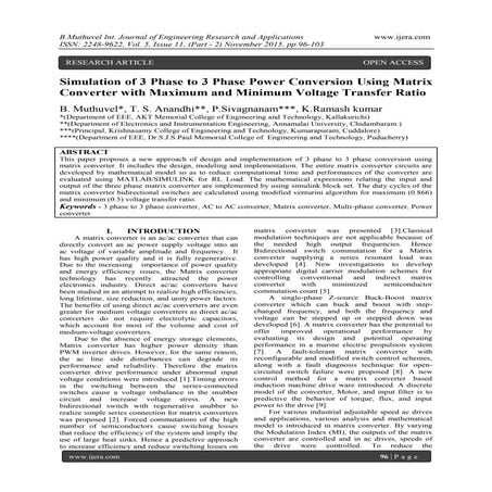 Simulation Of 3 Phase To 3 Phase Power Conversion Using Matrix Converter With Maximum And
