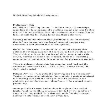 N5341 Staffing Module AssignmentPreliminary DataDefiniti.docx