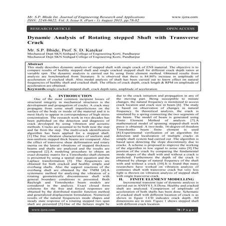 Dynamic Analysis Of Rotating Stepped Shaft With Transverse Crack Pdf