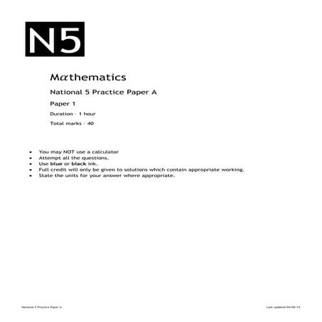 N5 practice papers a c with solutions | PDF