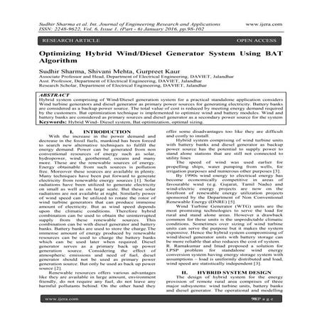 Optimizing Hybrid Wind/Diesel Generator System Using BAT Algorithm | PDF