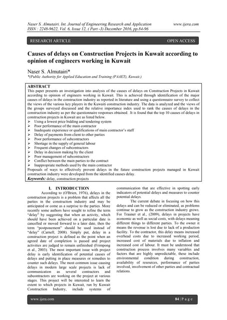 Causes of delay in indian transportation infrastructure projects | PDF