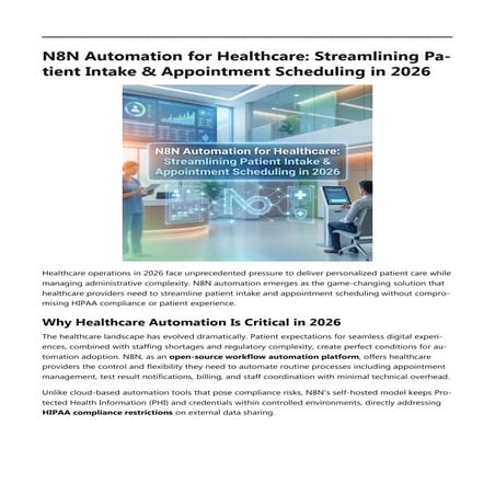 N8N Automation for Healthcare: Smarter Patient Intake & Scheduling in ...