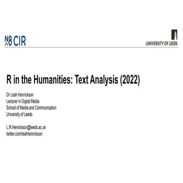 R in the Humanities: Text Analysis (v2) | PPT