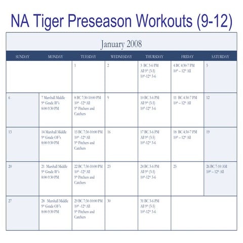 Na Tiger Preseason Workouts | PPT | Baseball | Sports