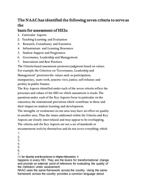 Naac criteria | PPTX | Professional School | Postgraduate Education