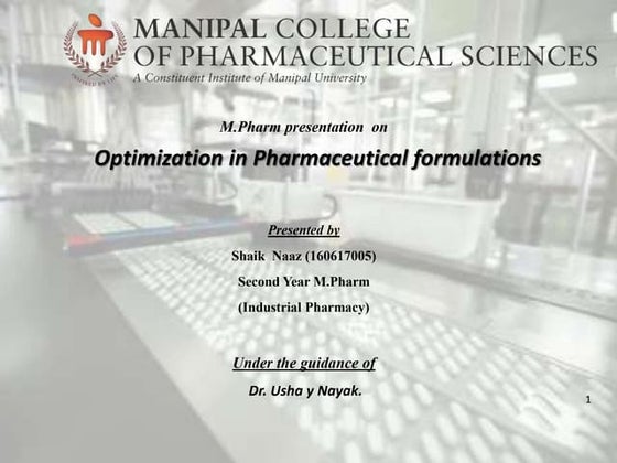 Optimization Technique In Pharmaceutical Formulation(Cocept,Parameters,Techniques & Processing ...