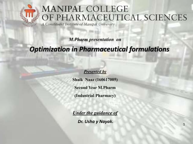 Optimization Techniques In Pharmaceutical Formulation & Processing | PPTX