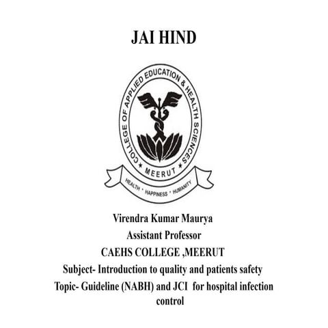 NABH AND JCI GUIDELINE of control and prevention of infection | PPTX