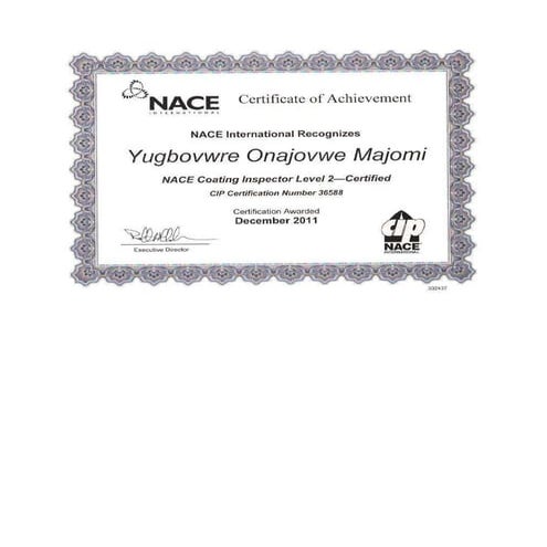 Nace certificate coating inspector | DOCX | Business | Business and Finance