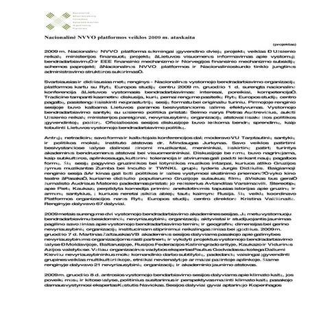 Nacionalinė nvvo platformos veiklos 2009 m. ataskaita | PDF