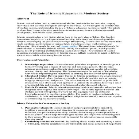 The Role of Islamic Education in Modern Society | PDF
