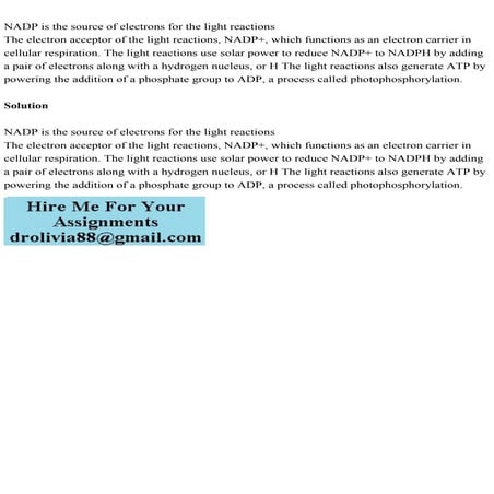 NADP is the source of electrons for the light reactionsThe electro.pdf
