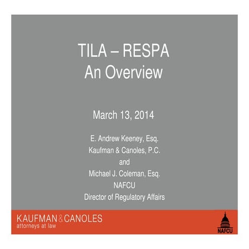 TILA - RESPA An Overview | PDF