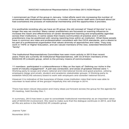 Nagcas institutional representative committee agm report | DOCX