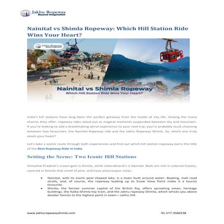 Nainital vs Shimla Ropeway: Which Hill Station Ride Wins Your Heart? | PDF