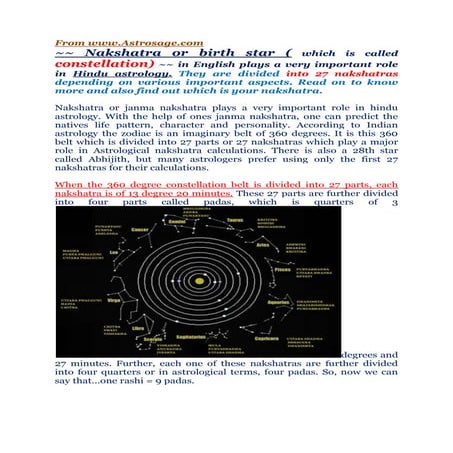 ~~ Nakshatra or birth star ( which is called constellation) ~~ | DOCX