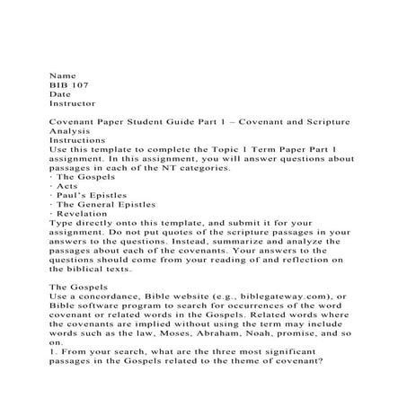 NameBIB 107DateInstructor Covenant Paper Student Gui.docx