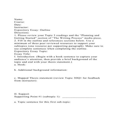 Name CourseDateInstructor Expository Essay Outline.docx