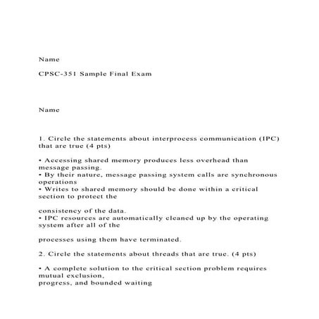 Name CPSC-351 Sample Final Exam Name .docx