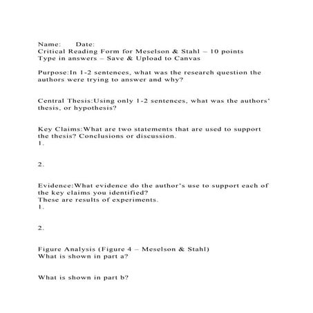 NameDateCritical Reading Form for Meselson & Stahl – 10 poin.docx